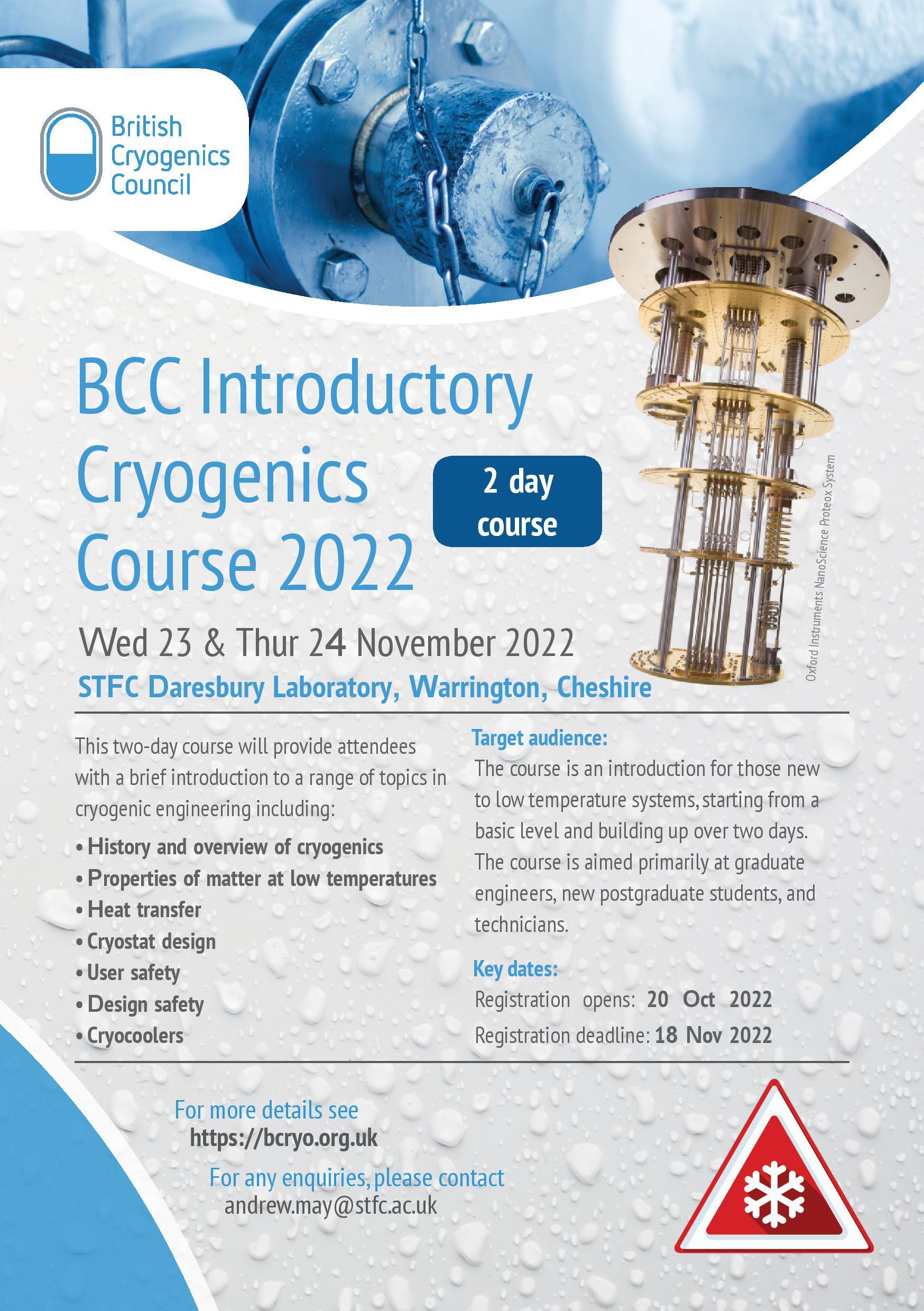 BCC Cryogenics Course 23rd and 24th November 2022 - SOLD OUT
